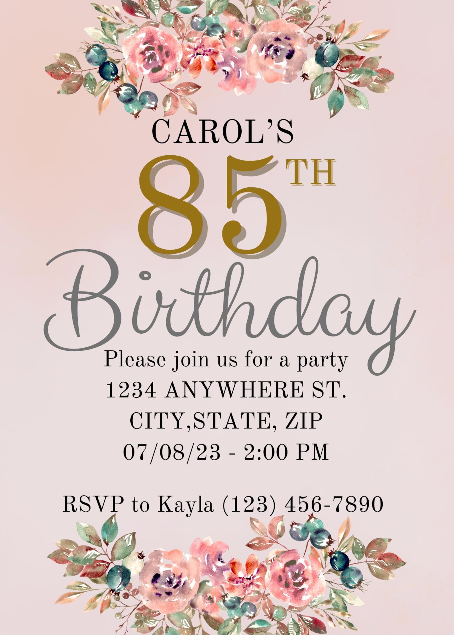 85th Birthday, 85th Birthday Invitation, 85th, Women's 85th Birthday ...