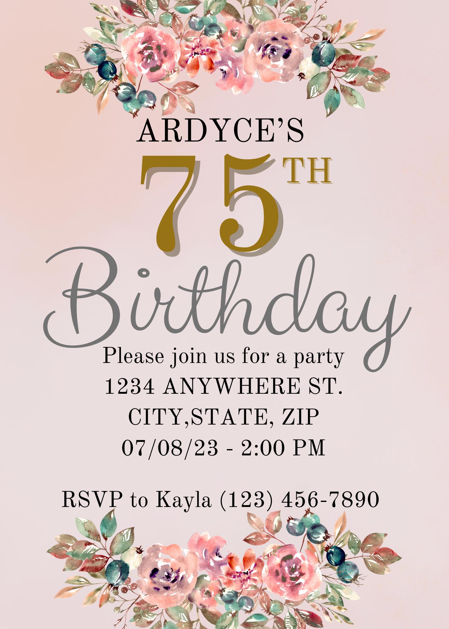 75th Birthday, 75th Birthday Invitation, 75th, Women's 75th Birthday ...