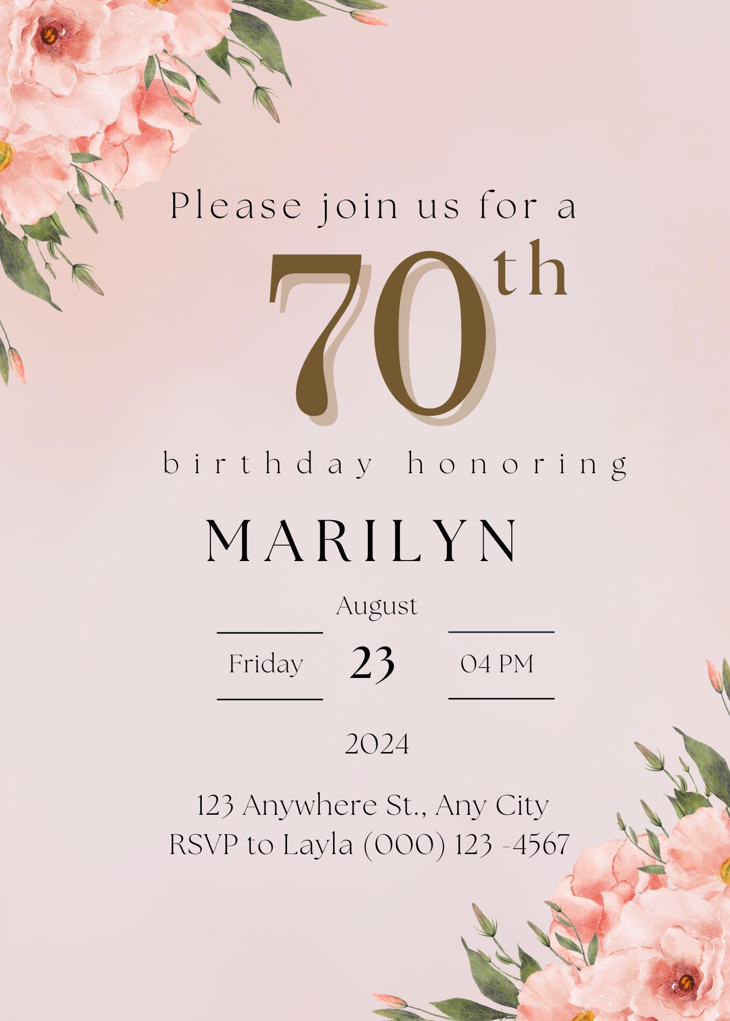 70th Birthday, 70th Birthday Invitation, 70th, Women 70th Birthday ...