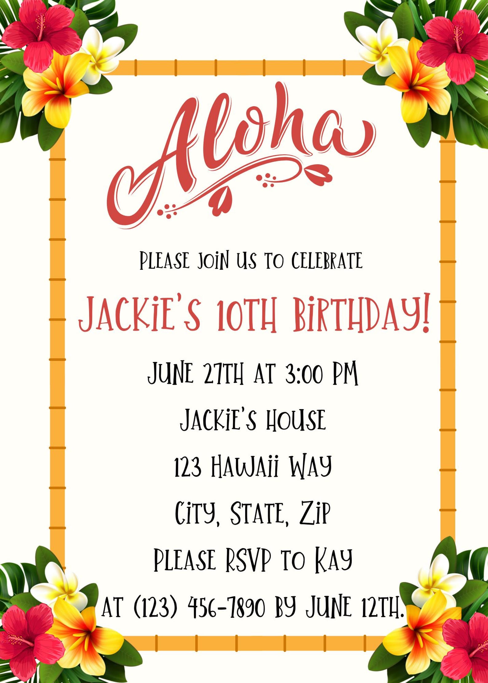 Hawaii Theme Party Invitation, Beach Invitation, Hawaii Birthday ...