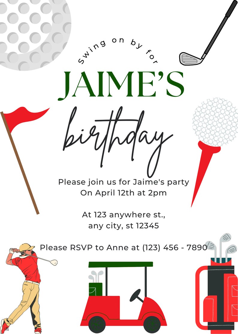 Golf Birthday Invitation, Golf Invitation, Editable Golf Invitation ...