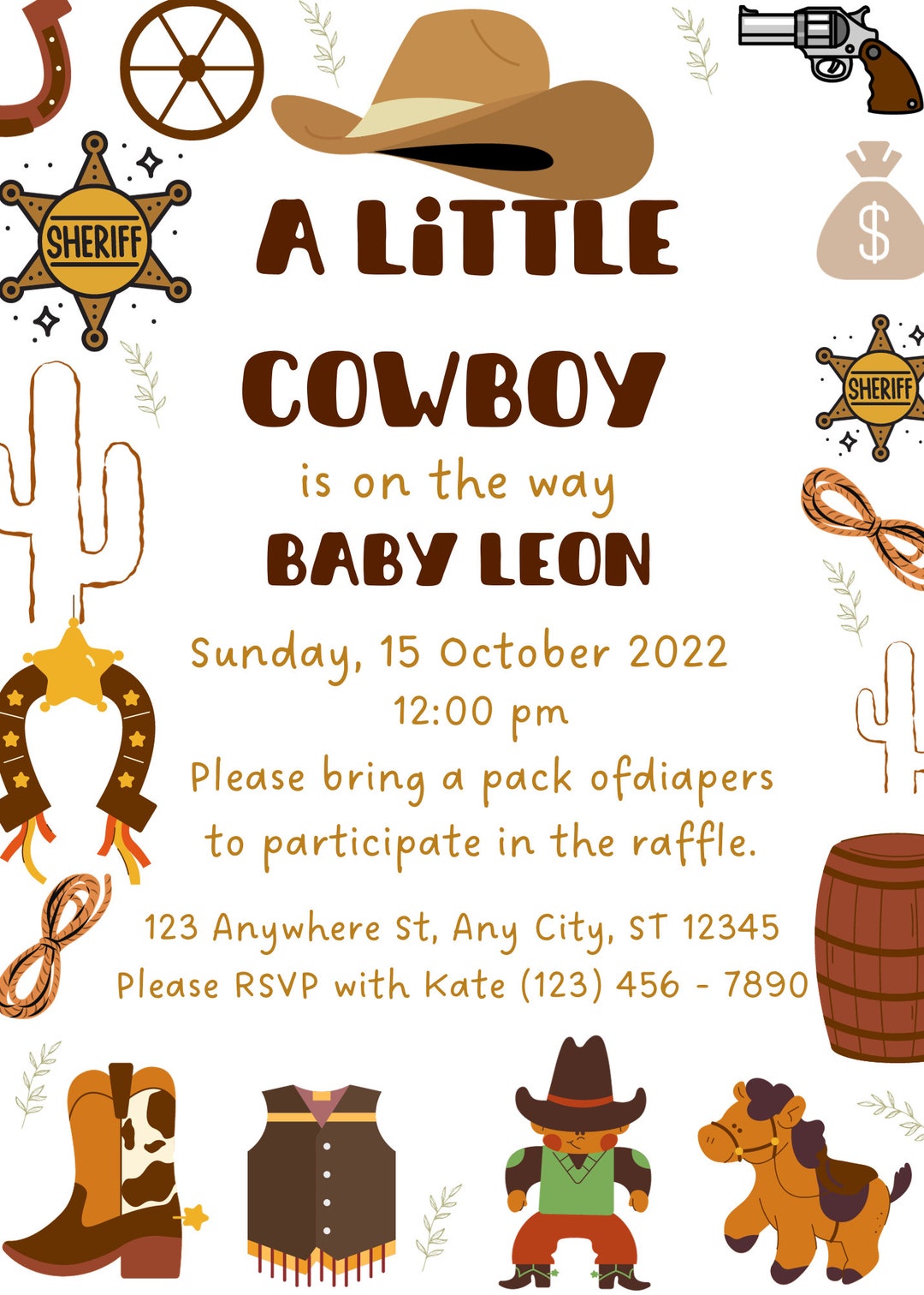 Cowboy Baby Shower, Cowboy Birthday, Kids Cowboy Party Invite - Etsy