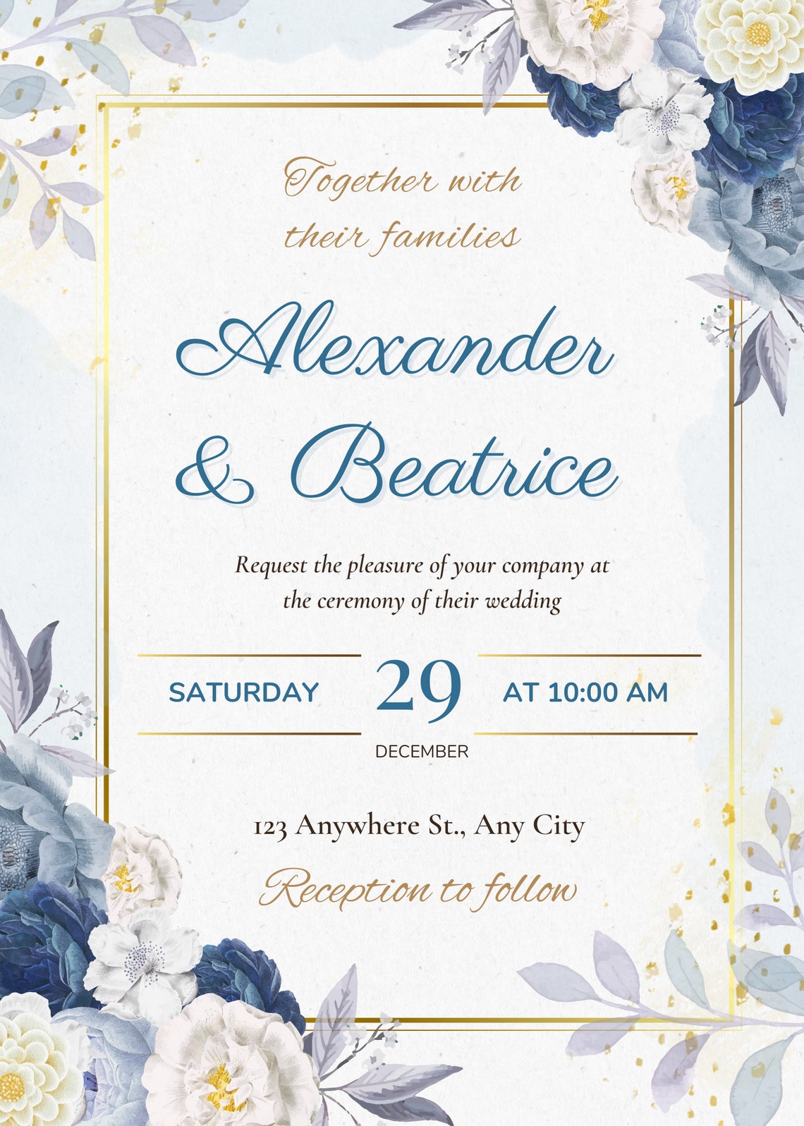 Wedding Invitation, Blue Floral Wedding Invite, Wedding Invitations - Etsy