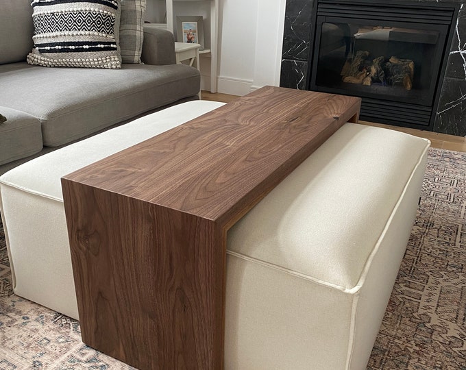 Ottoman Coffee Table on Wheels, Walnut Custom Ottoman Tray, Solid Wood ...