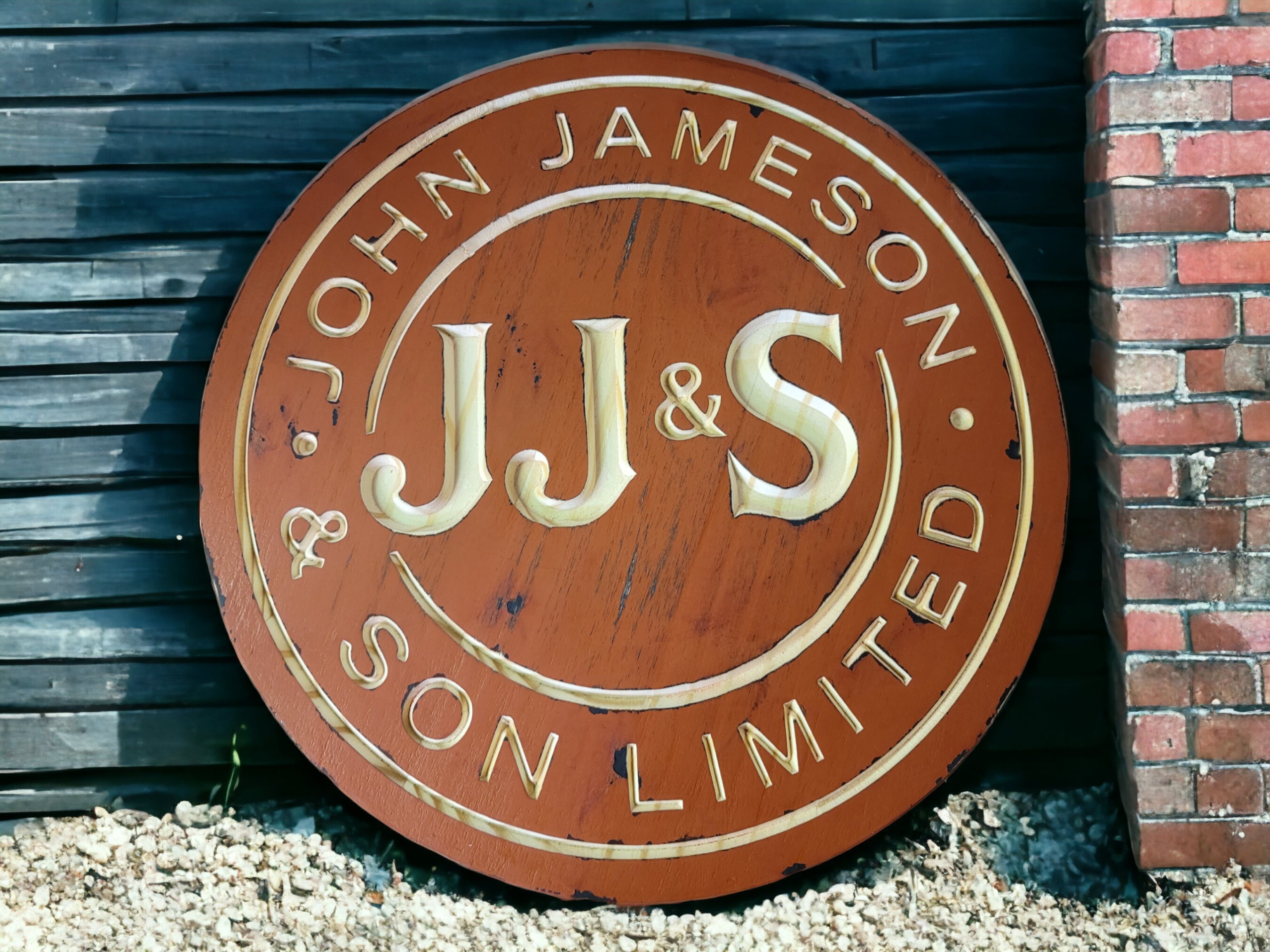 JAMESON WHISKEY SIGN Solid Wood Decor Round Distressed Wall Hanging ...