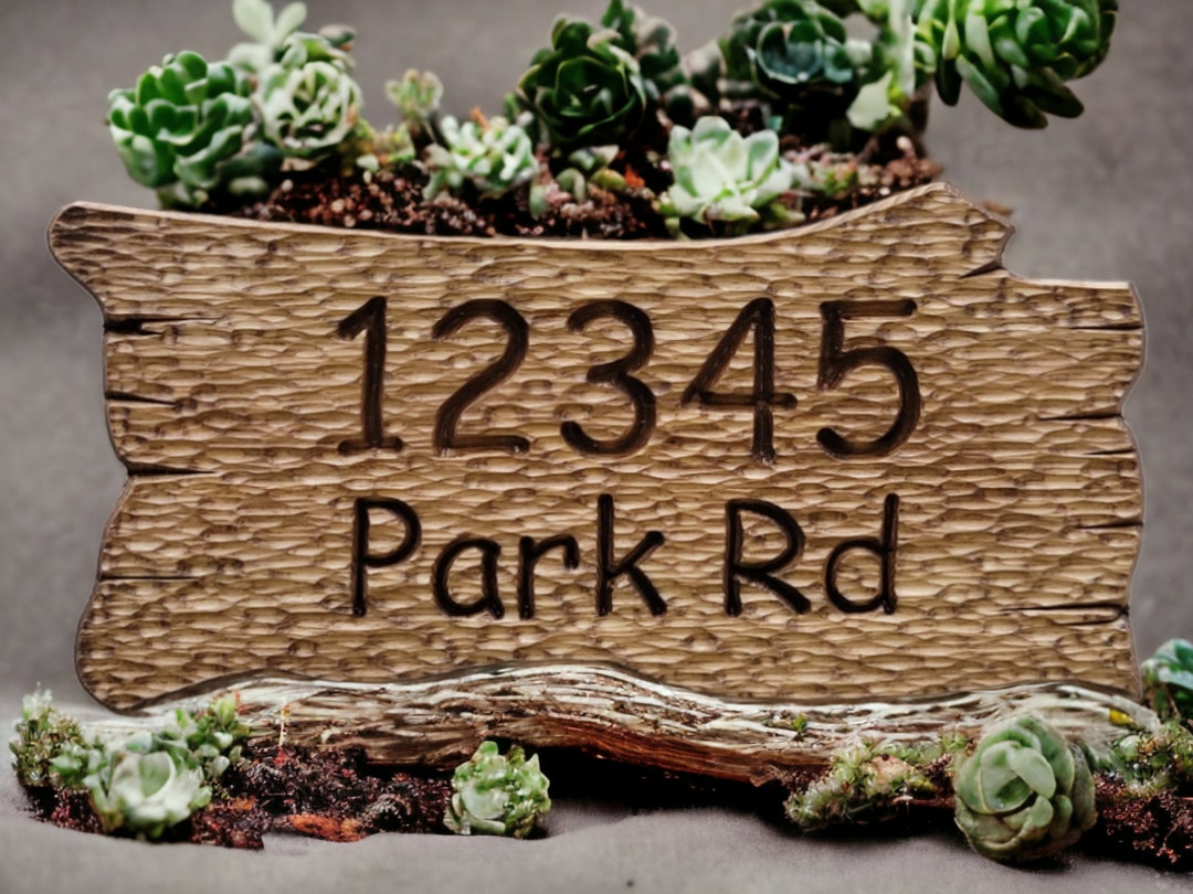 WOODEN ADDRESS DECOR | Driftwood Style Sign | Rustic Carved Wooden ...