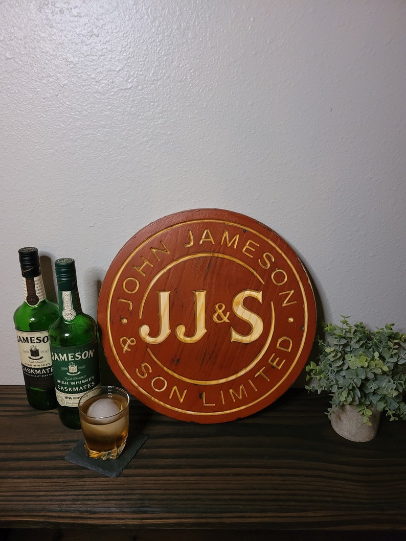 JAMESON WHISKEY SIGN | Solid Wood Decor | Round Distressed Wall Hanging ...