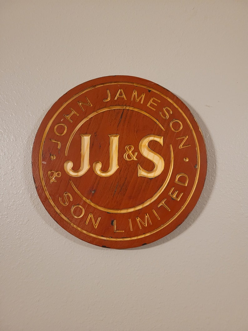 JAMESON WHISKEY SIGN Solid Wood Decor Round Distressed Wall Hanging ...