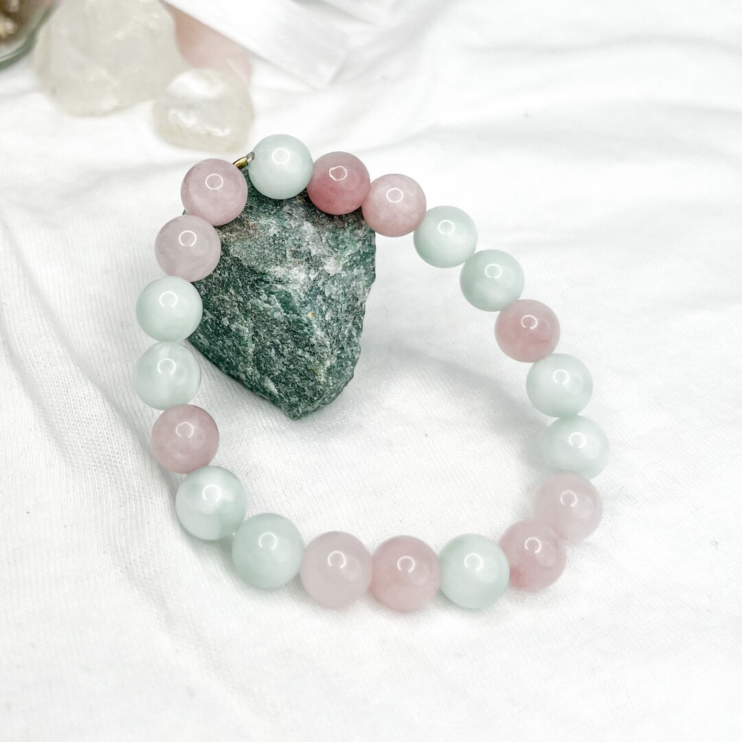 Angelic Blush Green Angelite and Pink Morganite Bracelet - Etsy