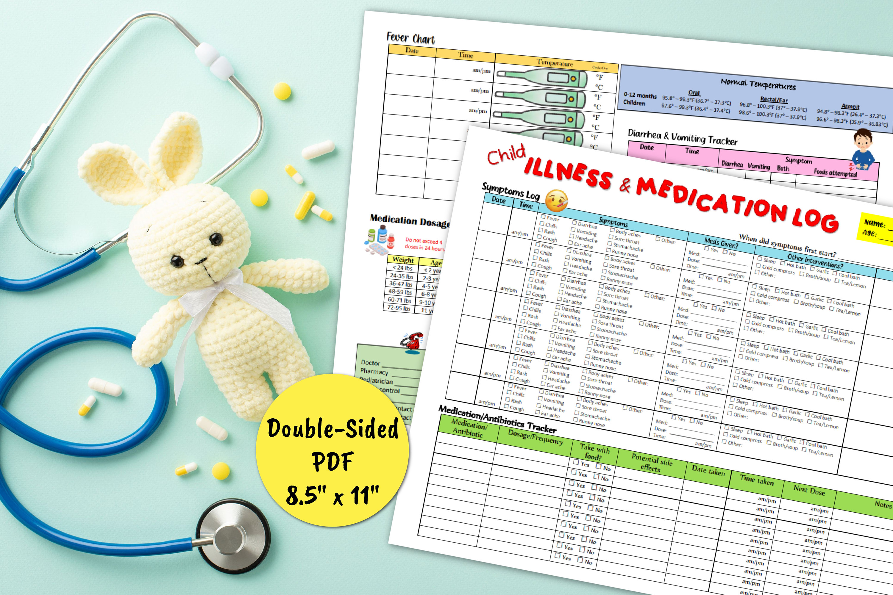 Child Sickness Log, Baby Illness Tracker, Medications Log, Antibiotics ...