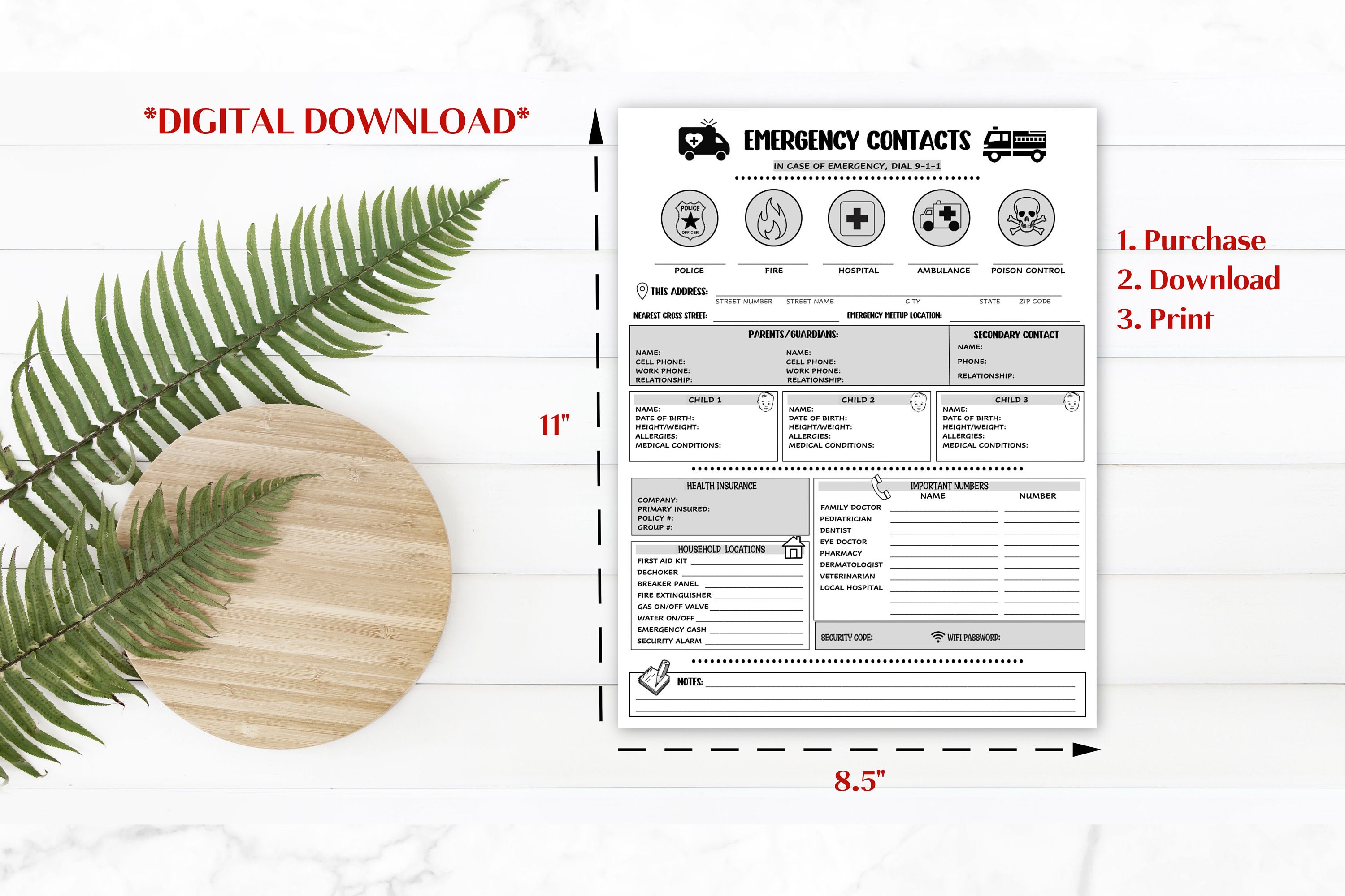 Emergency Contacts Form, Babysitter Emergency Information, Nanny ...