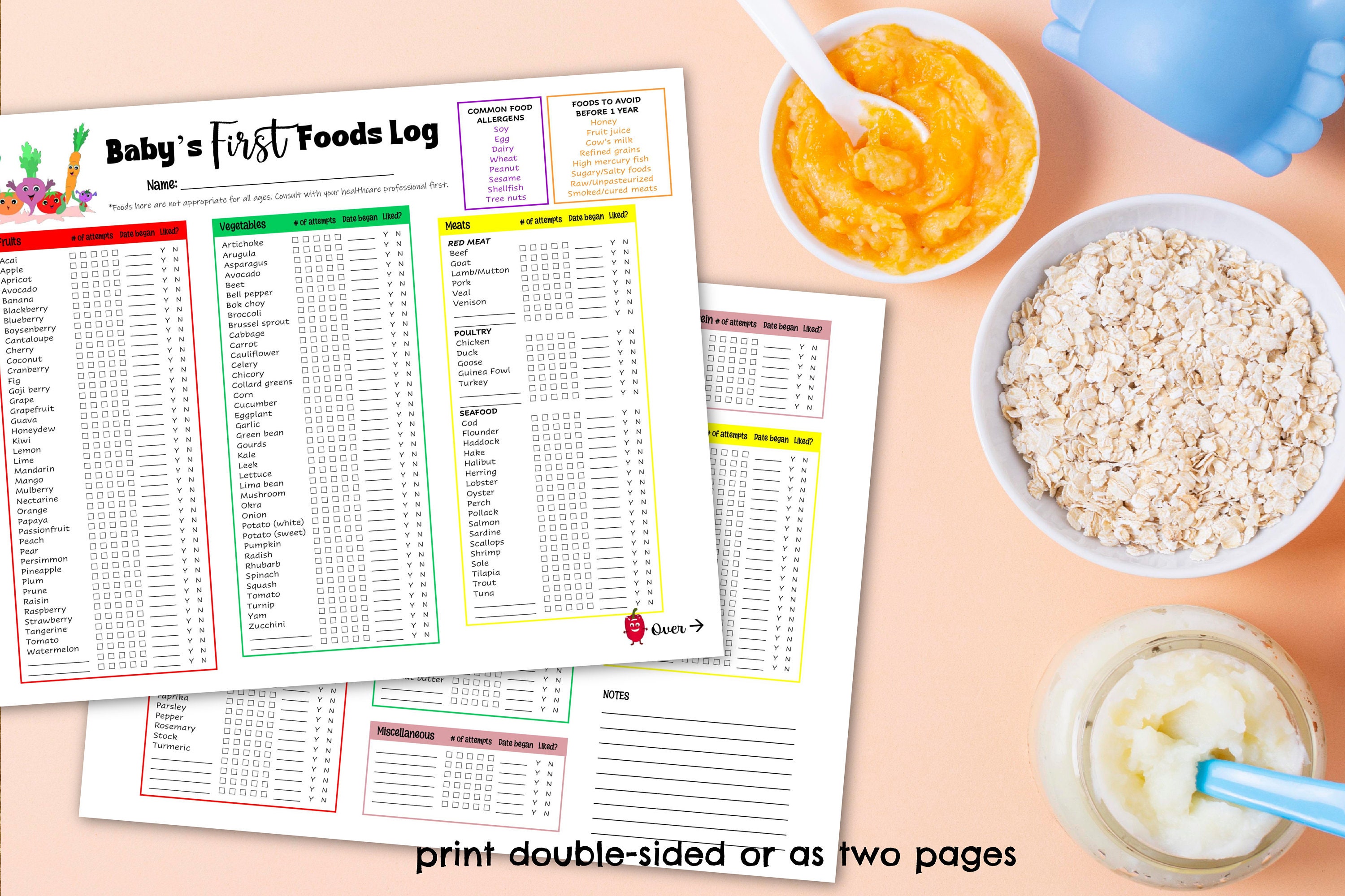 Baby's First Foods, First Foods Log, First Foods Chart, Food Log ...