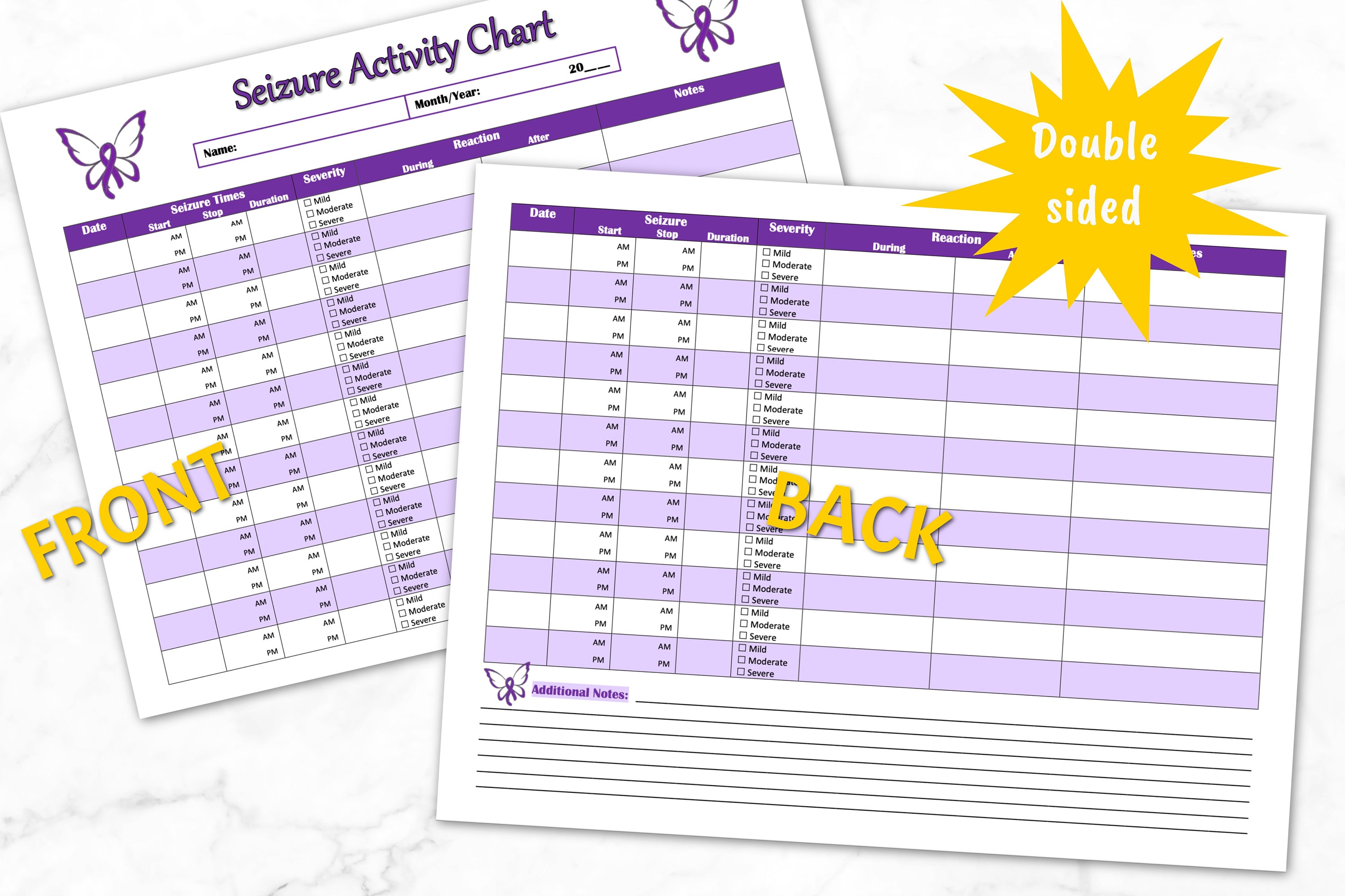 Seizure Activity Log, Epilepsy Chart, Seizure Epilepsy Tracker, Medical ...
