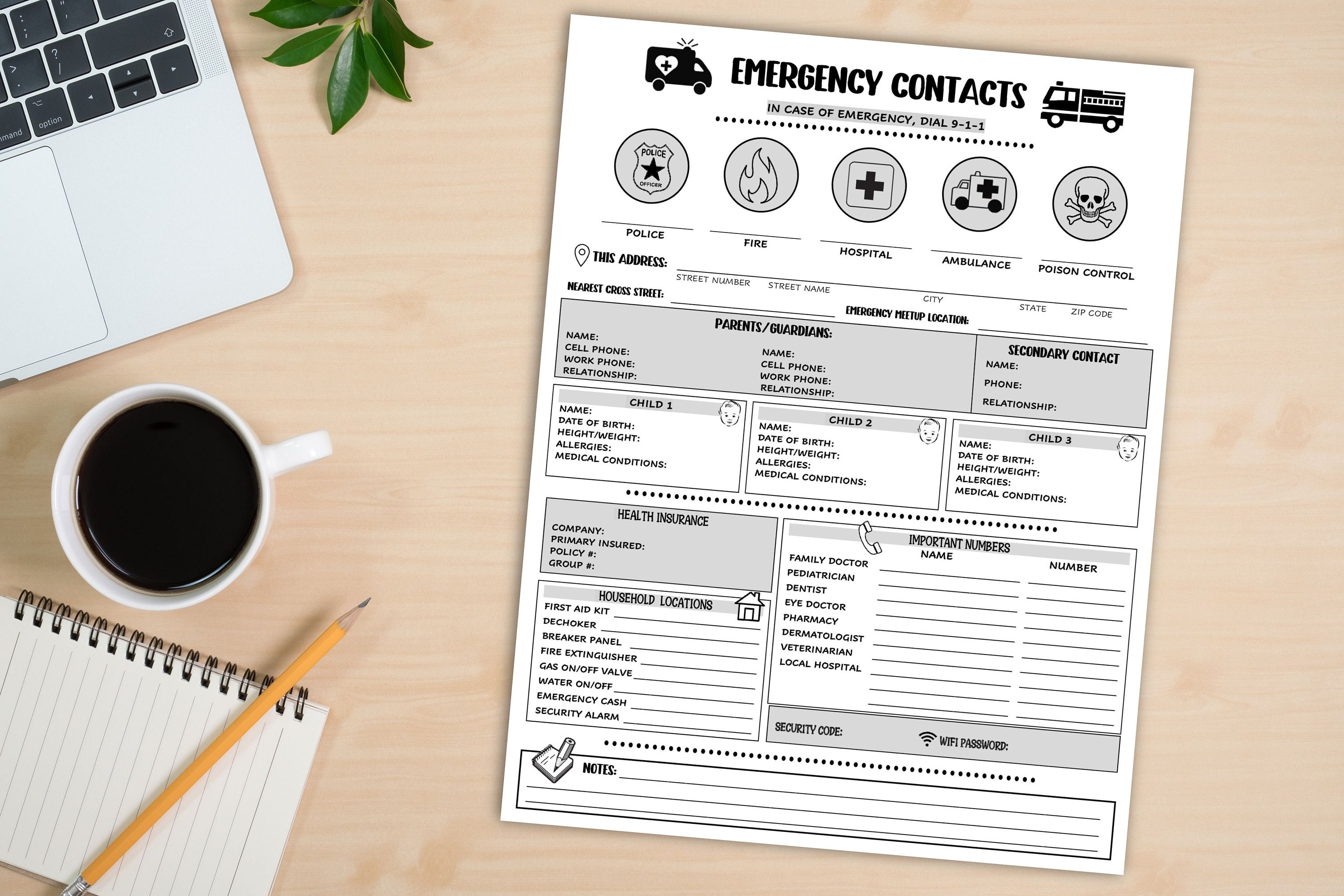 Emergency Contacts Form Babysitter Emergency Information - Etsy