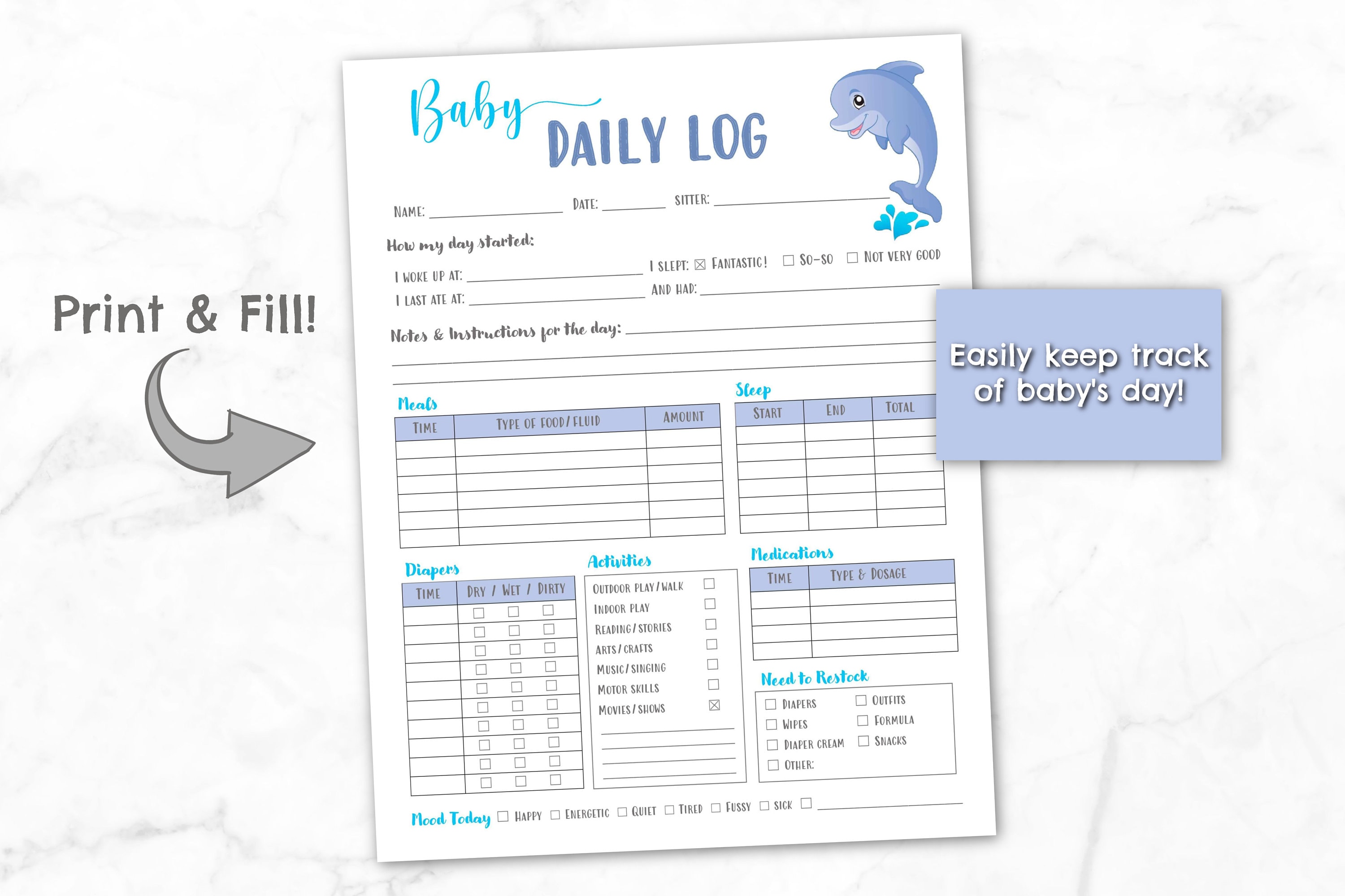 Baby Daily Log, Babysitter Log, Nanny Log, Nanny Babysitter Report ...