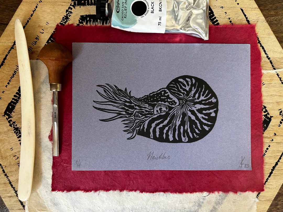 Nautilus Limited Edition Numbered Hand Drawn Hand Carved Hand Printed ...
