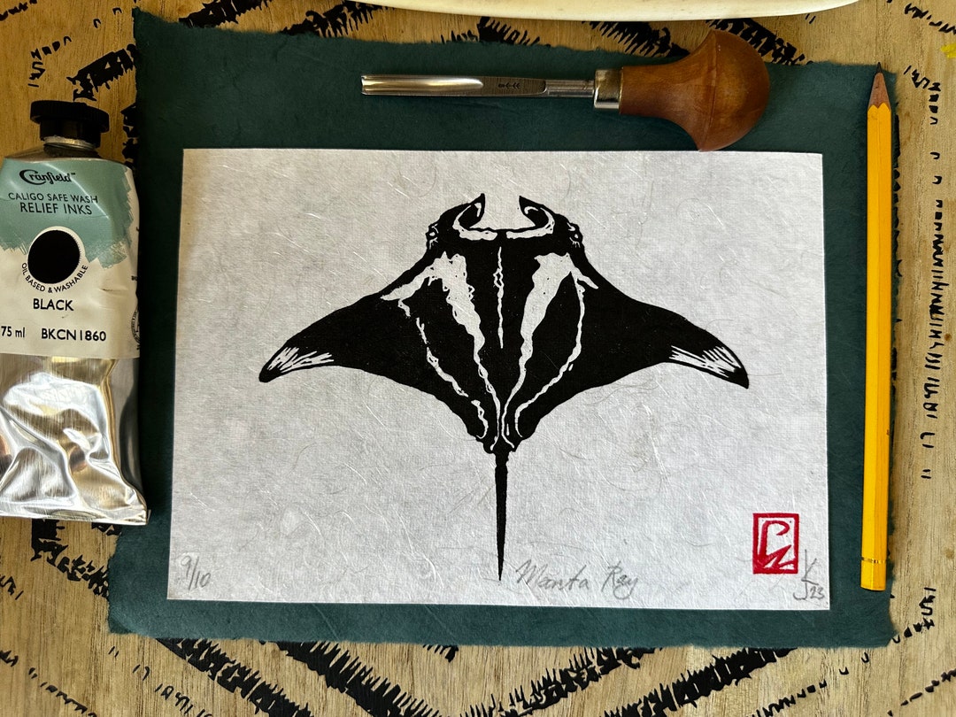 Manta Ray Limited Edition Numbered Hand Drawn Hand Carved Hand Printed ...