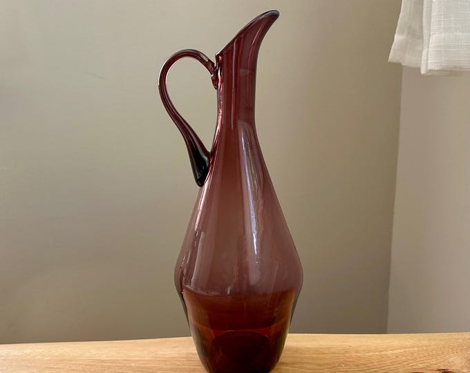 Vtg Mid Century Modern Hand Blown Glass Amethyst Purple Vase Ewer ...