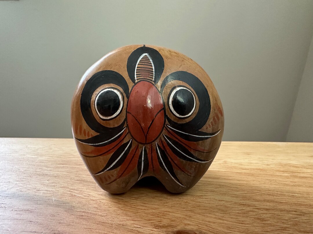 Vintage Tonola Owl Bird Mexican Folk Art Pottery Hand Painted Figurine ...