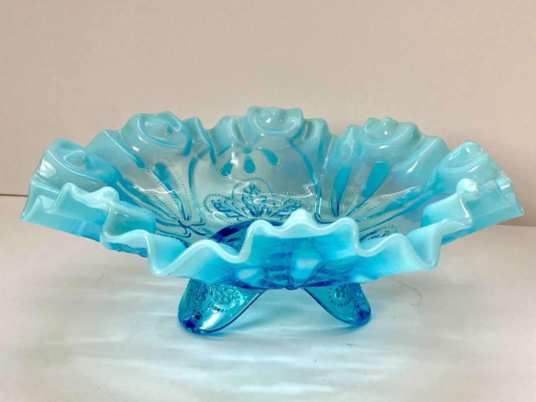 Vintage Blue Candy Dish Blue Opalescent Jefferson Glass Meander Pattern ...