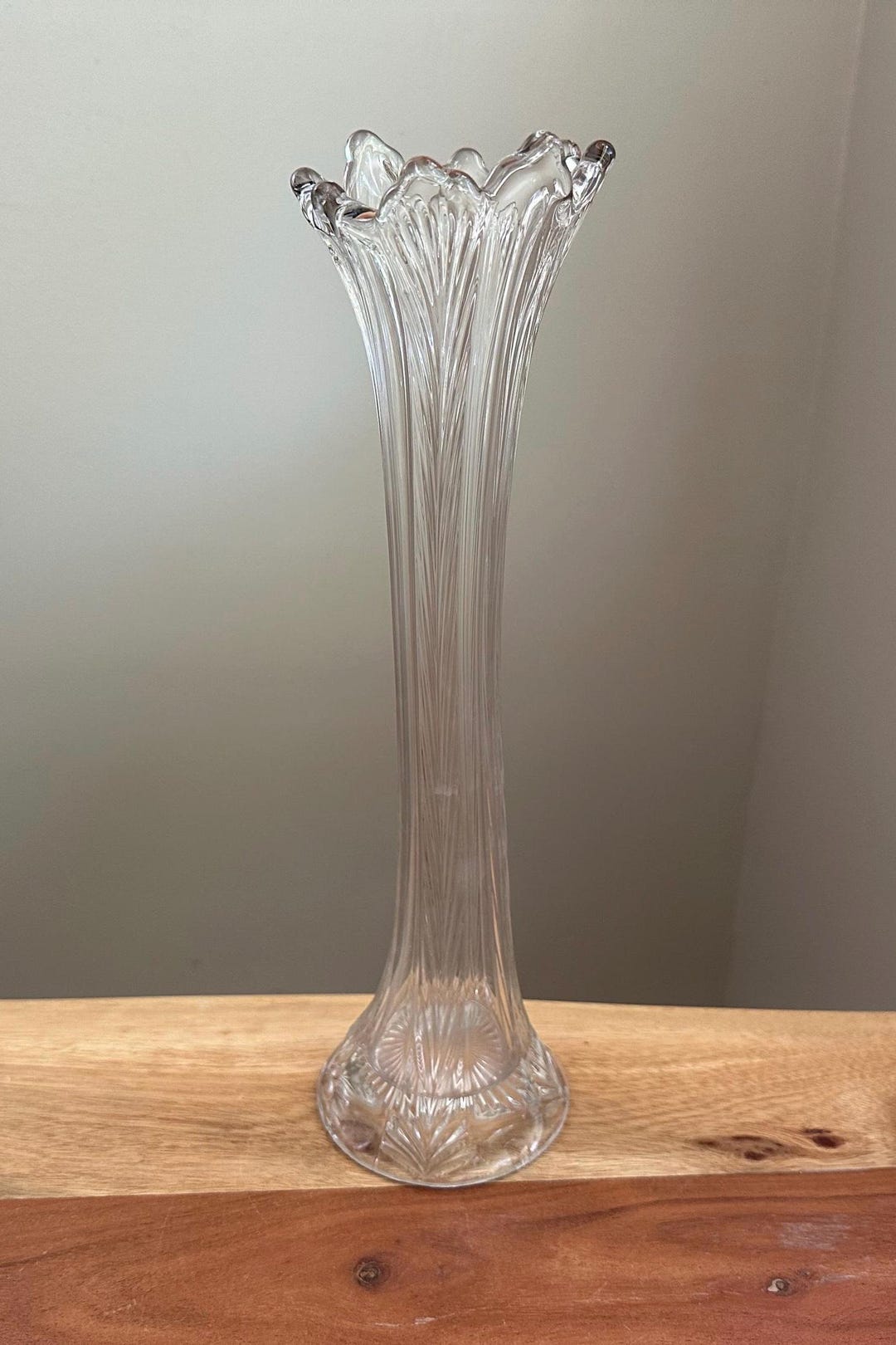 Vintage Mid Century Modern Stretch Swung Art Glass Vase Clear 14 Tall ...