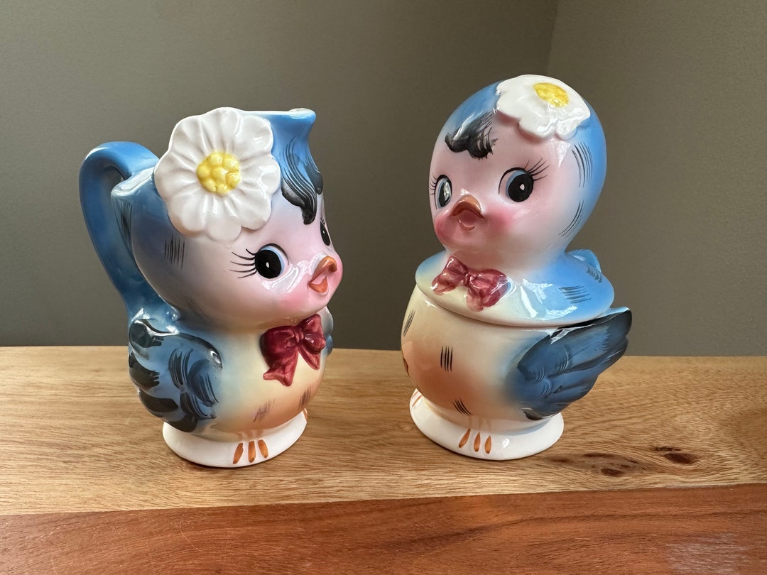 Vtg 1950s Lefton Top Line Bluebird Creamer and Sugar Set 50/152 RARE ...