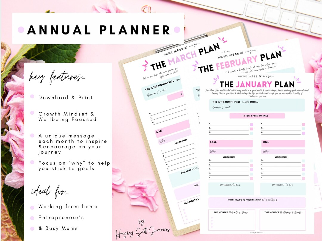 Digital Downloadable Printable Annual Planner / Monthly Planner / Goal ...