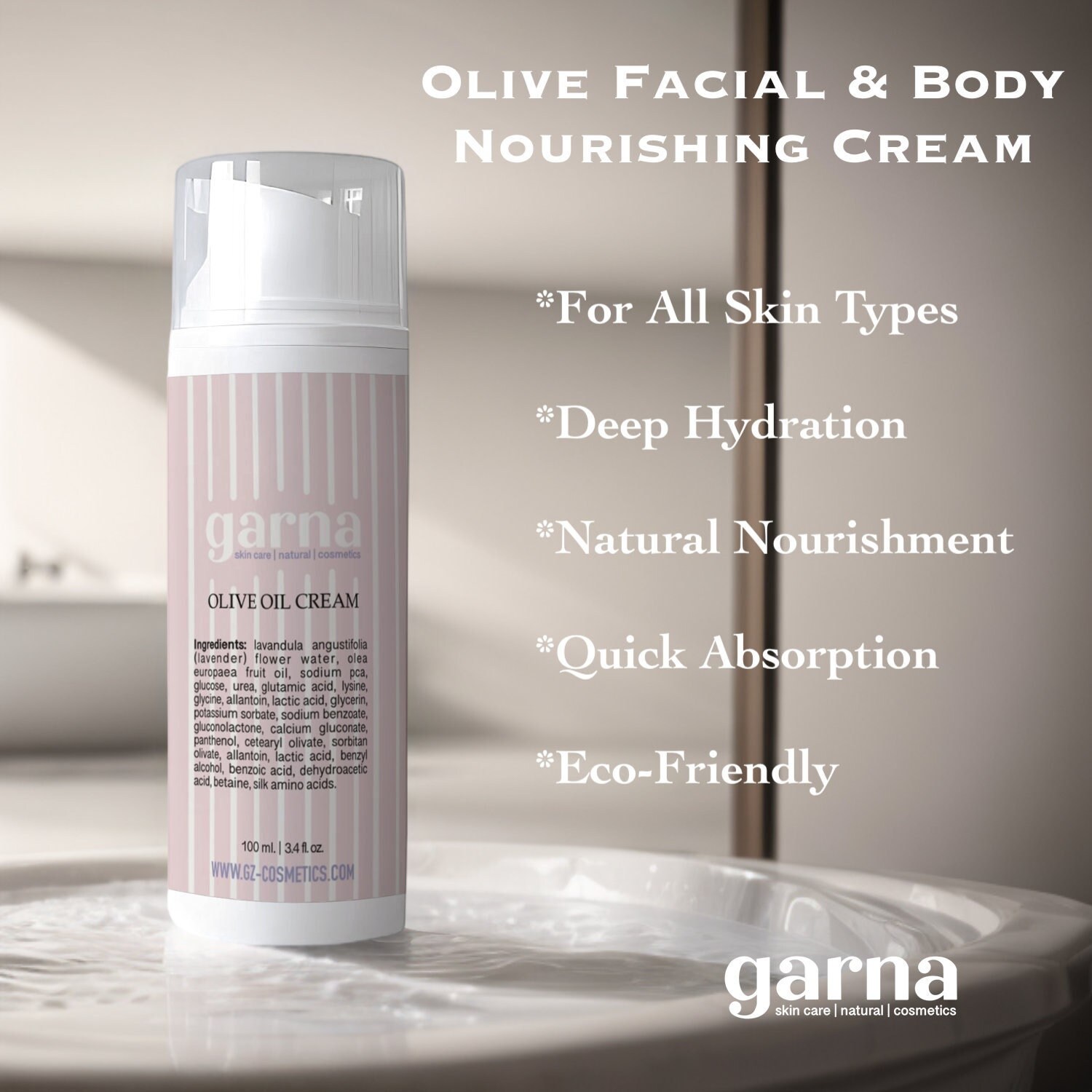 Garna Olive Cream 3.4 Fl Oz, Moisturizing Facial & Body Cream for All ...