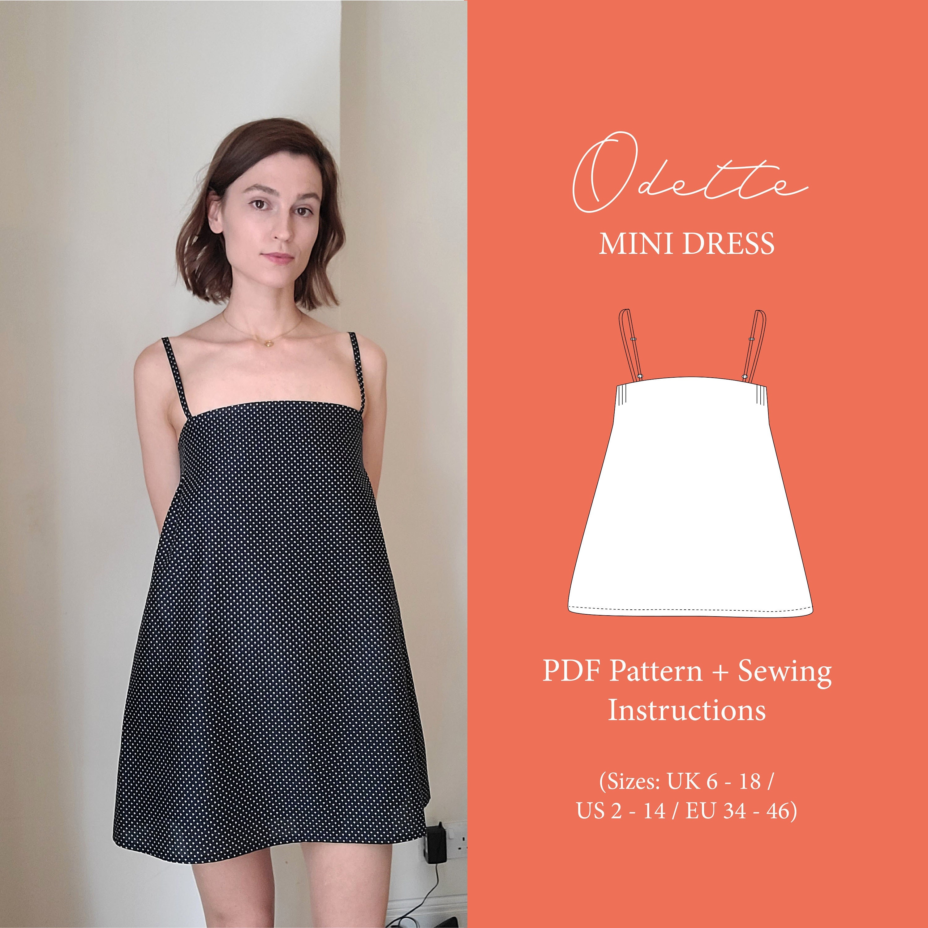A-line Mini Dress Pattern: Adjustable Straps, Lining Options (PDF ...