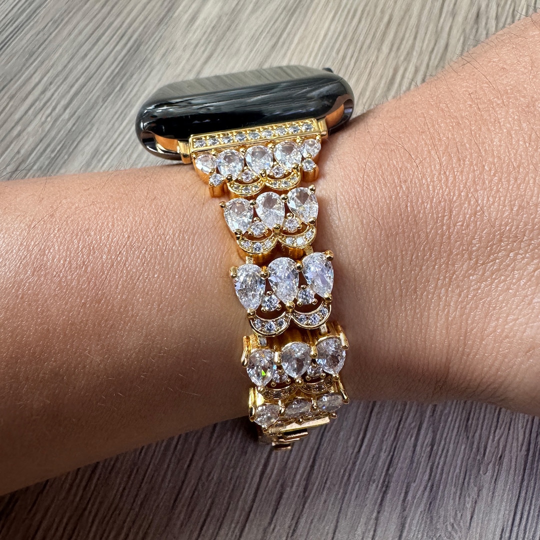 Gold Teardrop Crystal Apple Watch Band: Elegant Jewelry Strap - Etsy