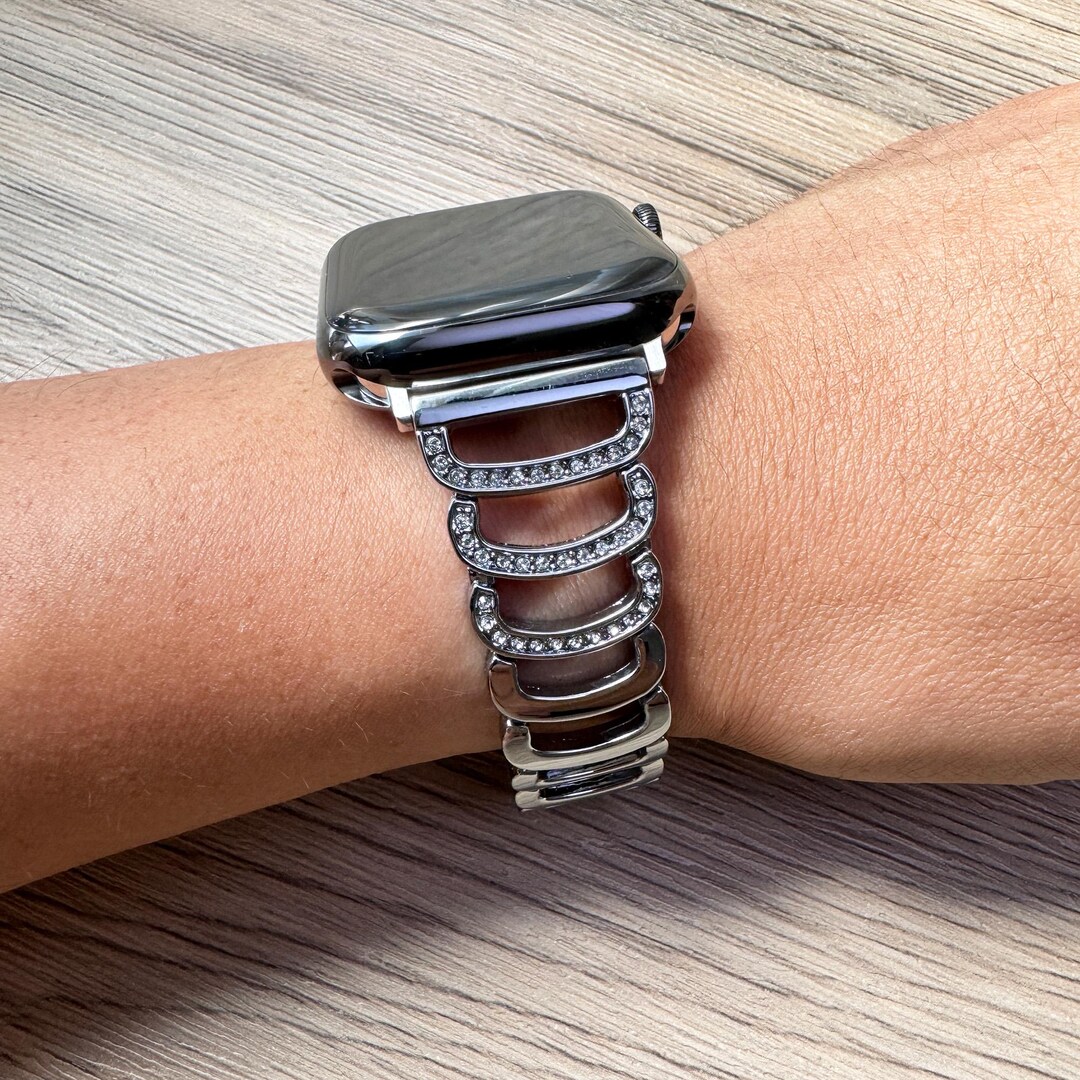 Silver Rhinestone Apple Watch Band: Stainless Steel Luxchain Bracelet ...