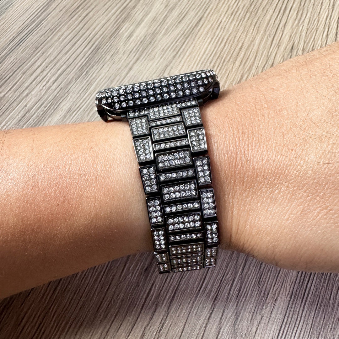 Black Sparkling Lab Diamond Bracelets Apple Watch Band Elegant Jewelry ...