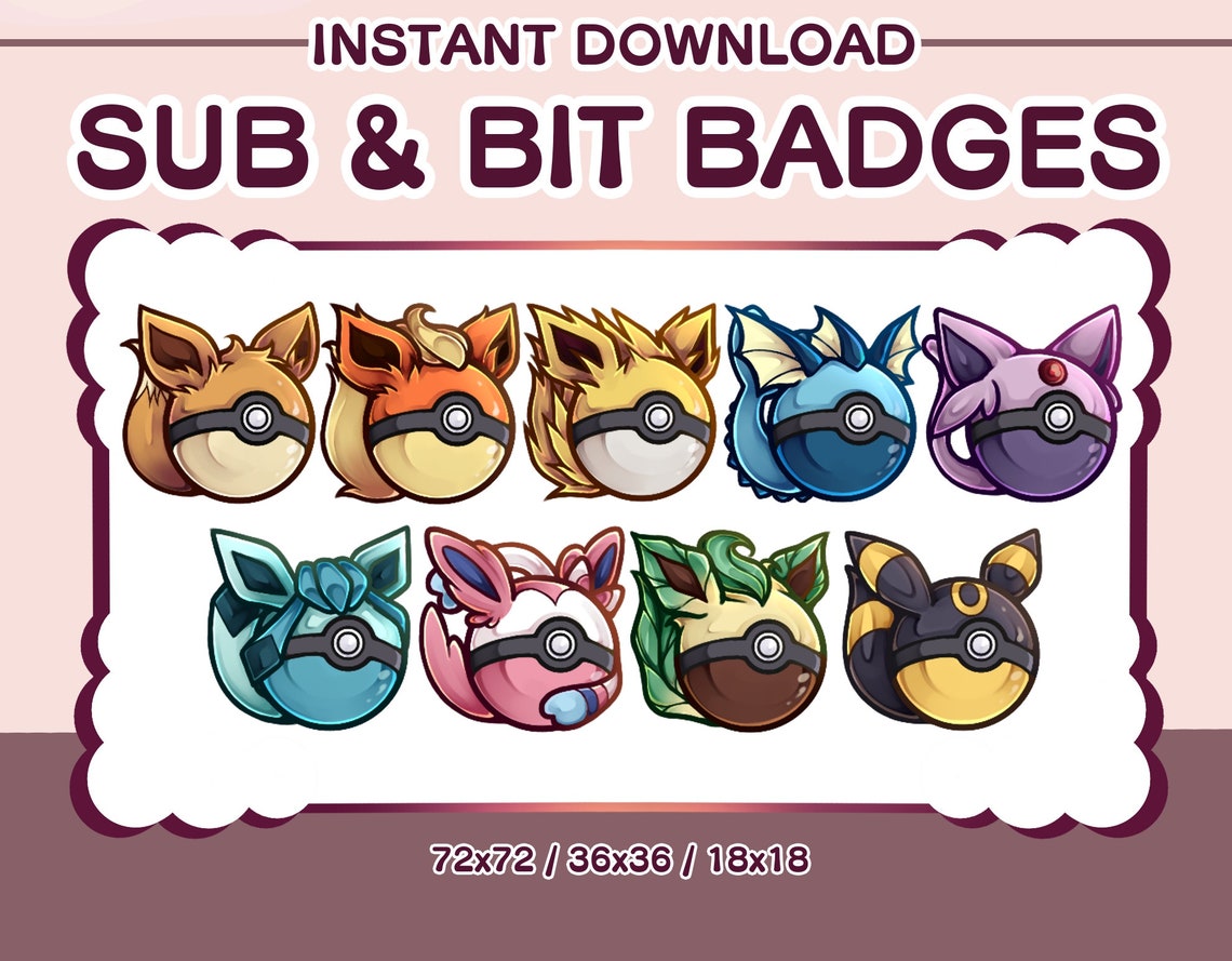 Eeveelutions Pokeballs Sub/bit Badges | Cute Eevee Pokemon | Twitch ...