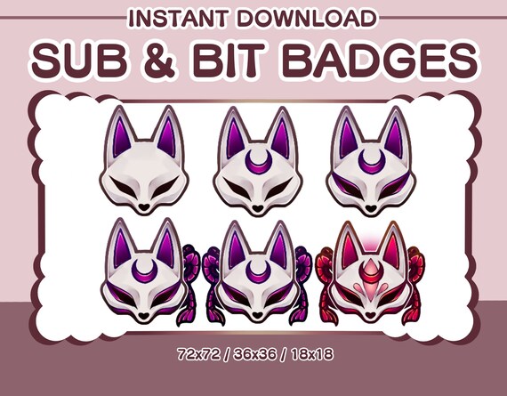 Kitsune Mask Badges purple Sub/bit Badges Twitch - Etsy