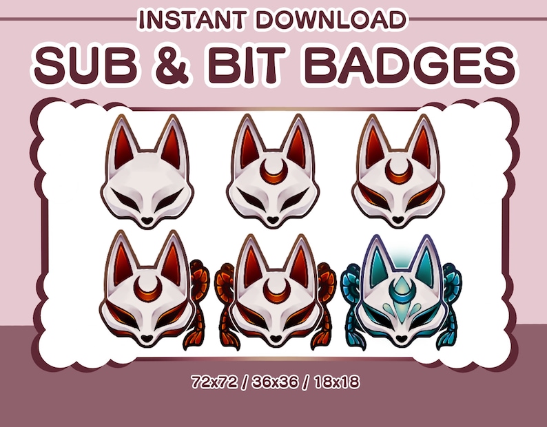 Kitsune Mask Badges Sub/bit Badges Twitch Graphics Twitch Sub Badges ...