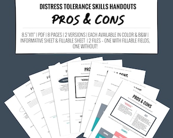 DBT Skills - Pros and Cons - Distress Tolerance Handout and Worksheet ...
