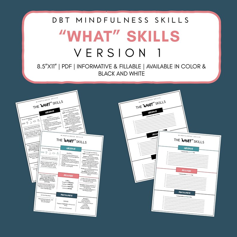 The "what" Skills DBT Mindfulness Handouts - Etsy