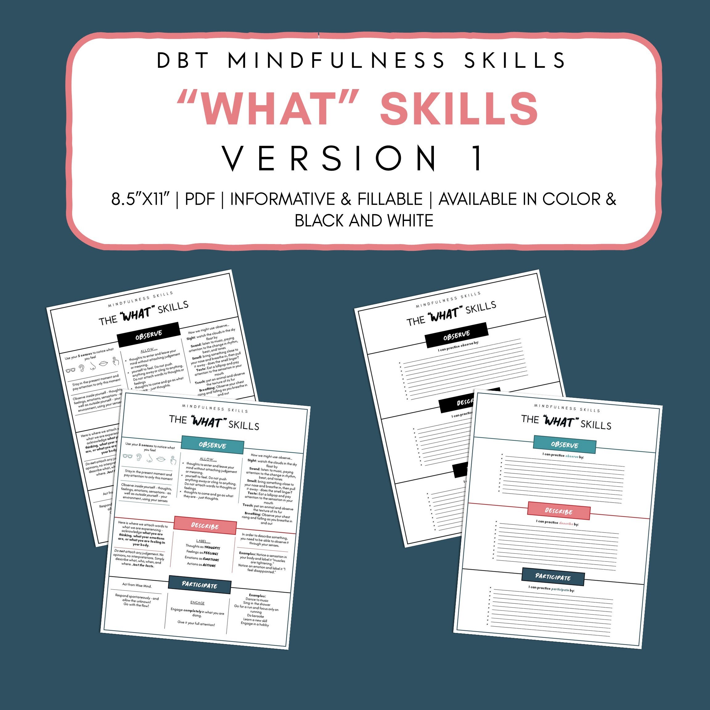 The what Skills DBT Mindfulness Handouts - Etsy