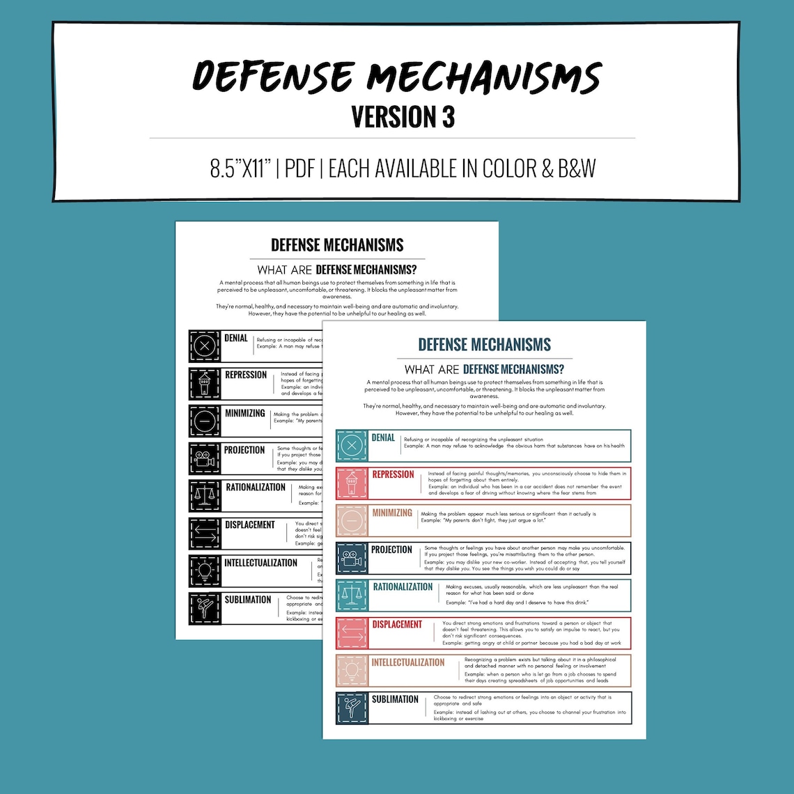 Defense Mechanisms Handouts - Etsy