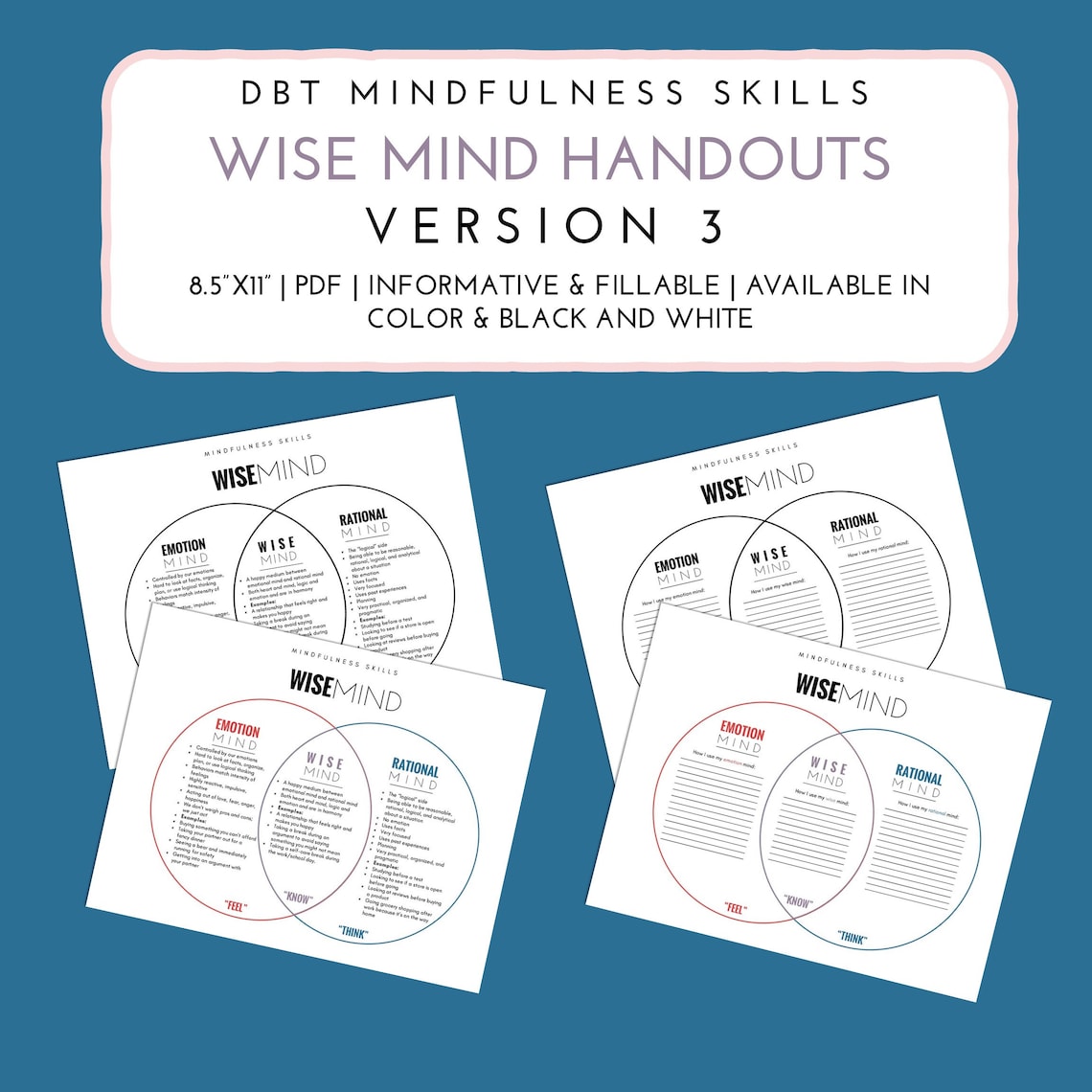 Wise Mind DBT Skill Handouts - Etsy
