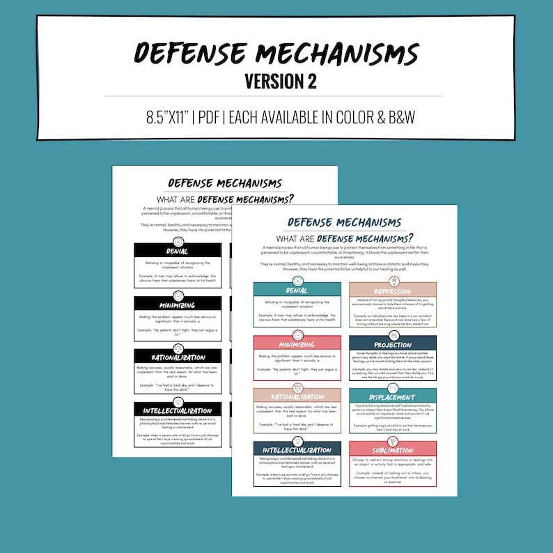 Defense Mechanisms Handouts - Etsy