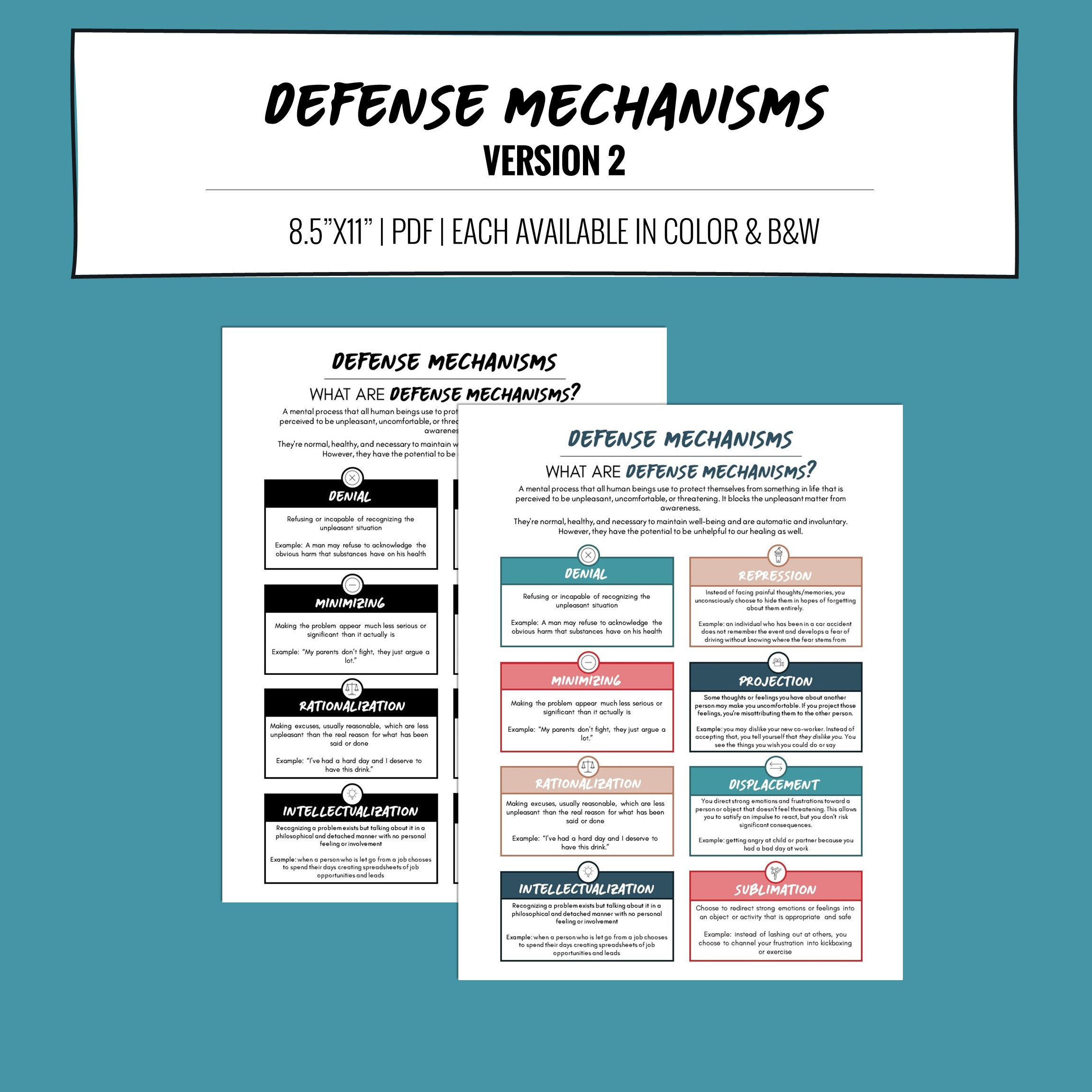 Defense Mechanisms Handouts - Etsy