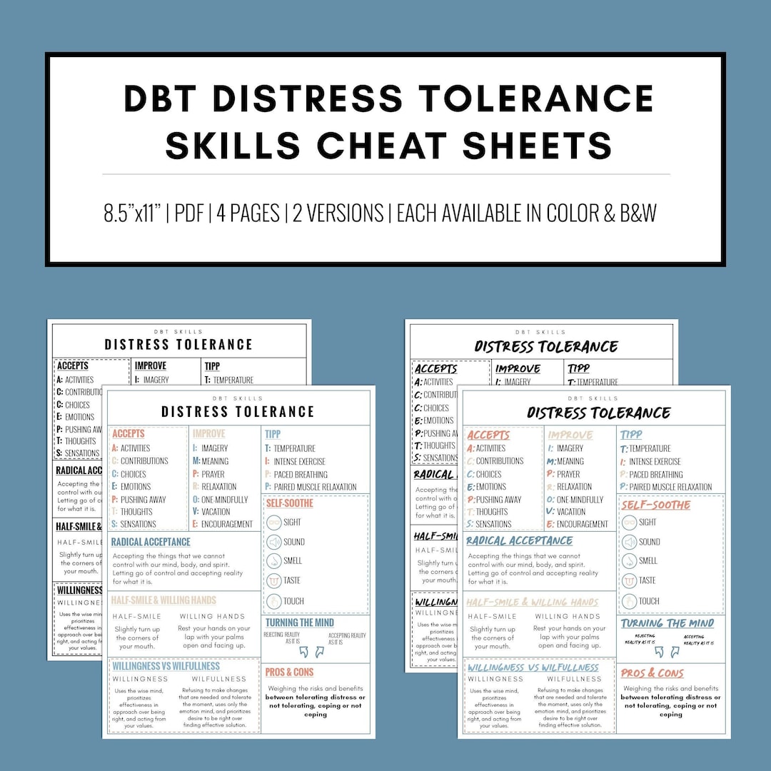 Distress Tolerance DBT Skills Cheat Sheets - Etsy
