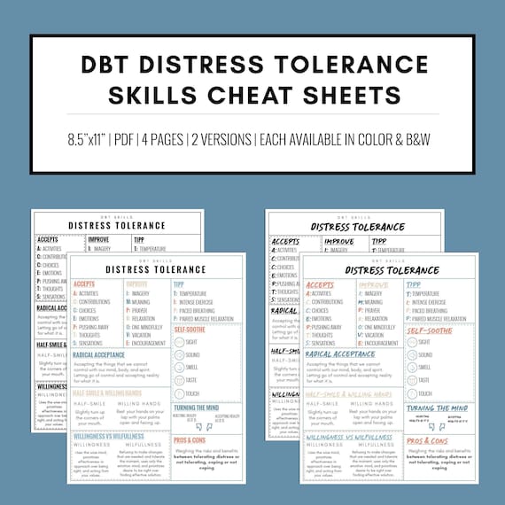 Distress Tolerance DBT Skills Cheat Sheets - Etsy