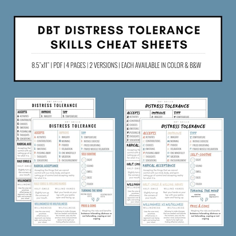 Distress Tolerance DBT Skills Cheat Sheets - Etsy Australia Distress Tolerance DBT Skills Cheat Sheets - Etsy Australia