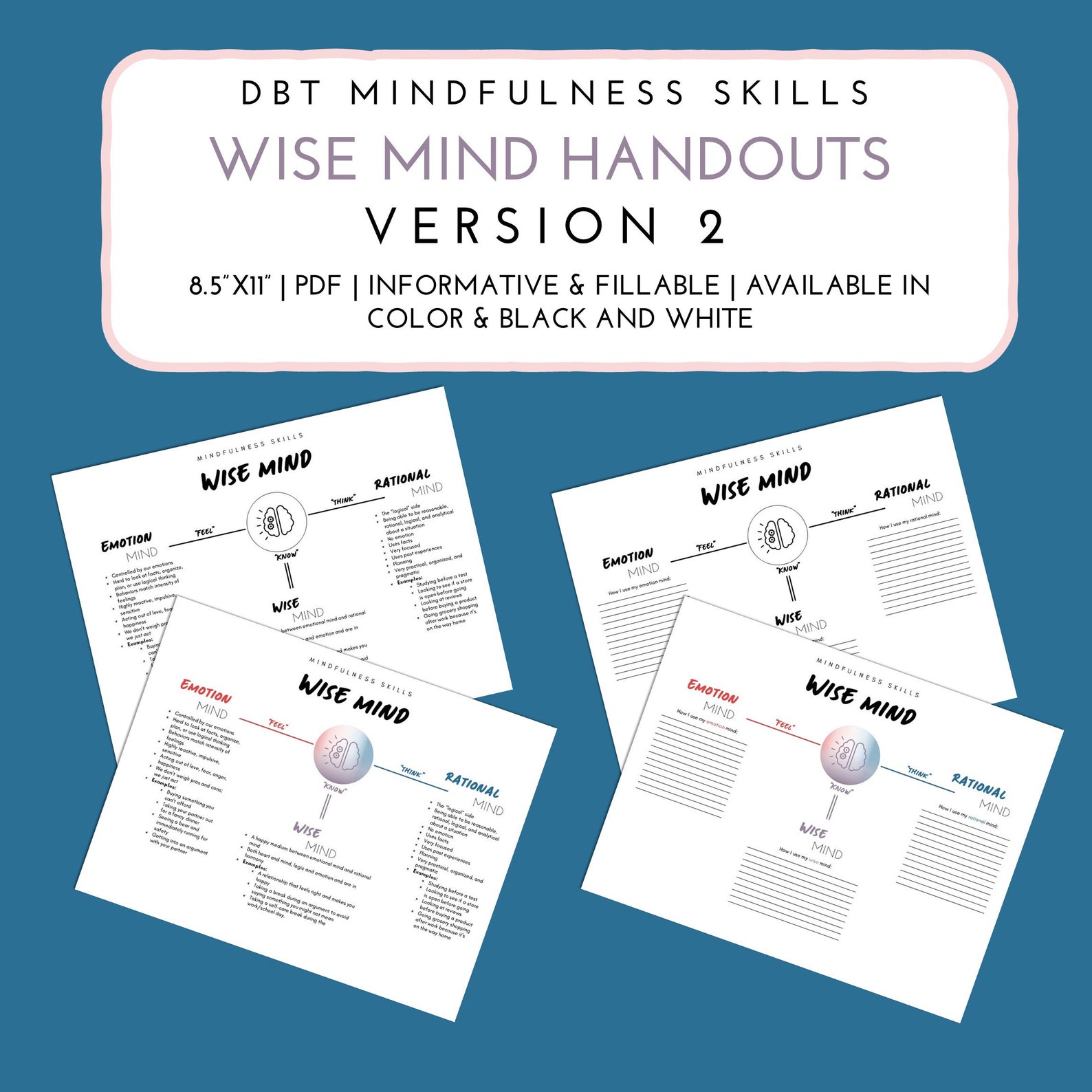 Wise Mind DBT Skill Handouts - Etsy