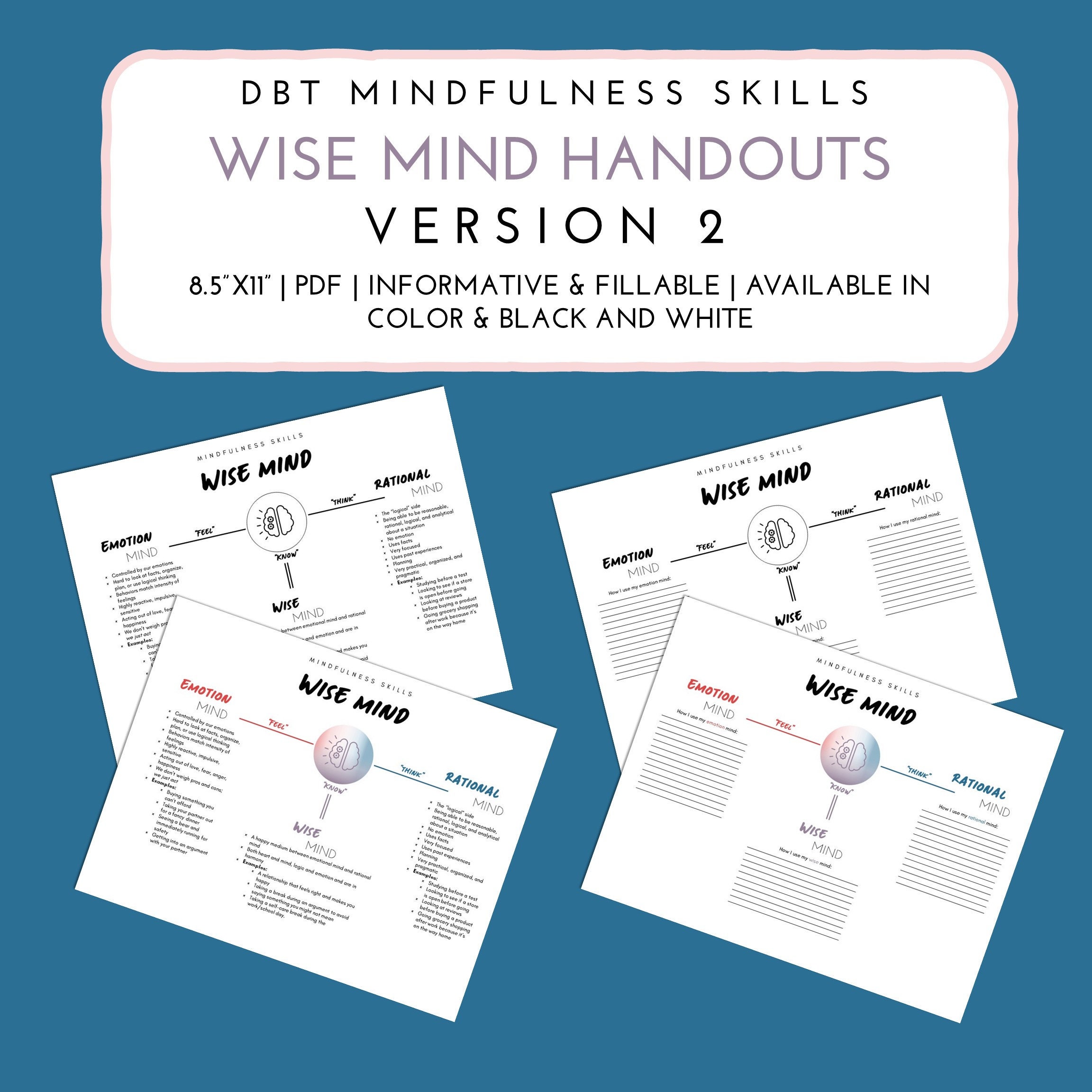 Wise Mind DBT Skill Handouts - Etsy
