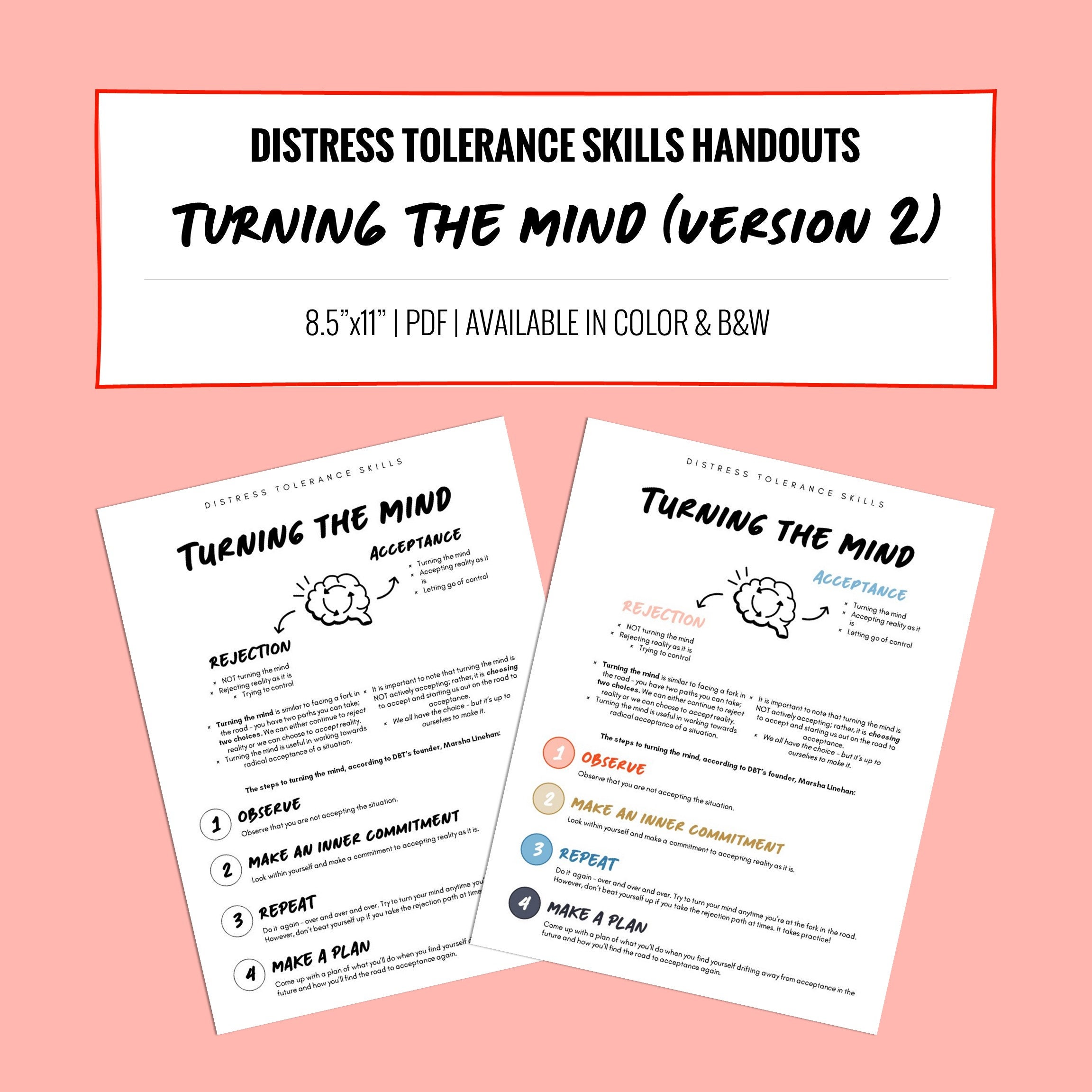 Turning the Mind Distress Tolerance Skill Handouts - Etsy