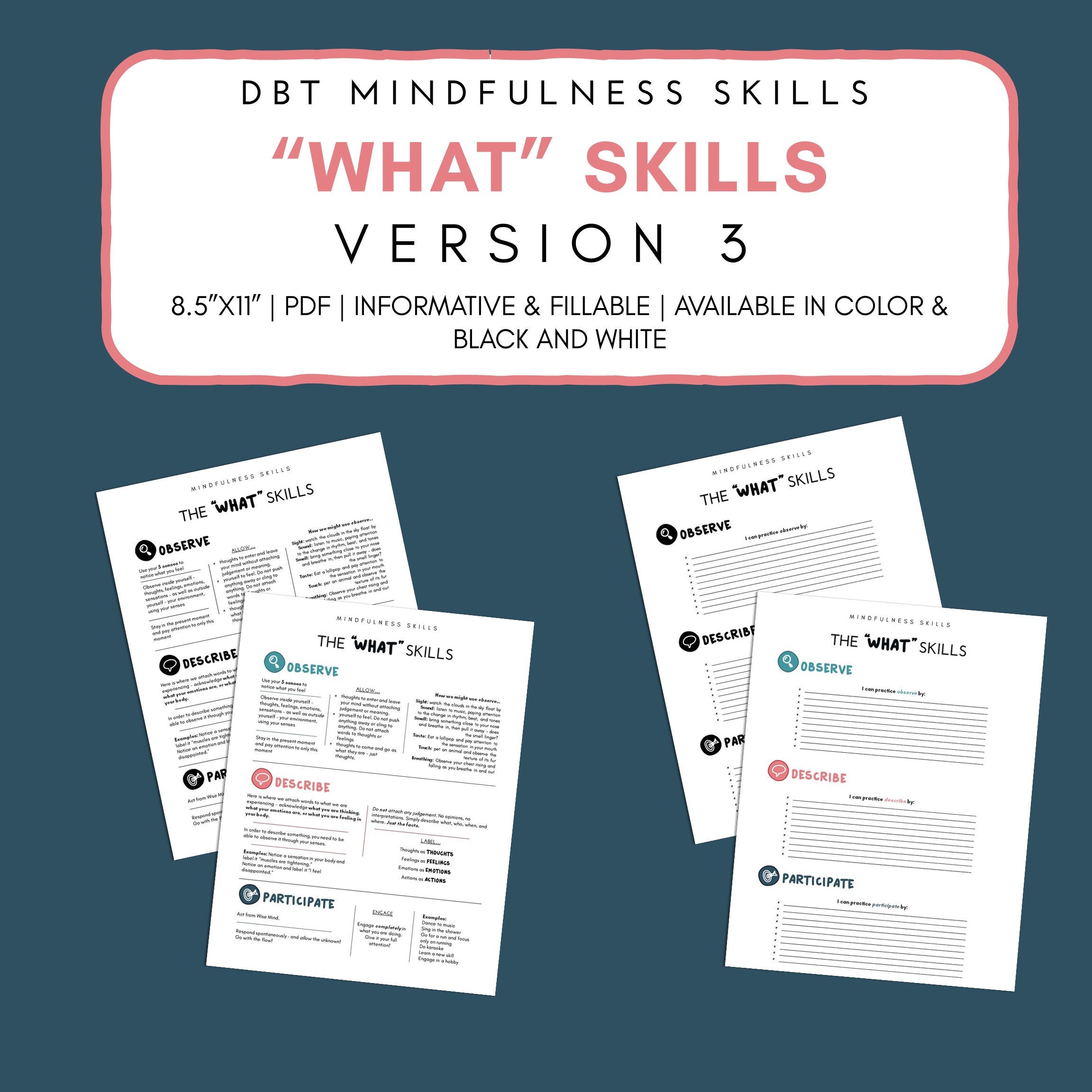 The what Skills DBT Mindfulness Handouts - Etsy
