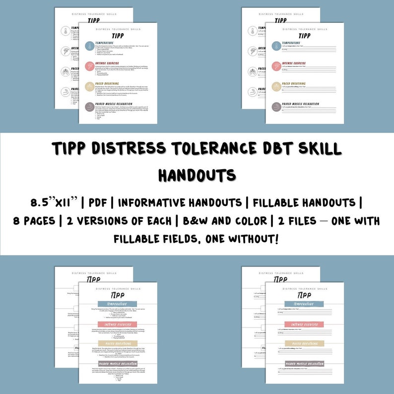 TIPP DBT Distress Tolerance Skill Handouts - Etsy